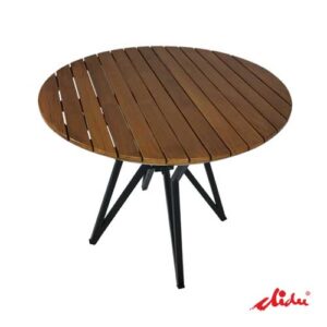 Rounded Dining Table Teak Wood Surface Star Leg