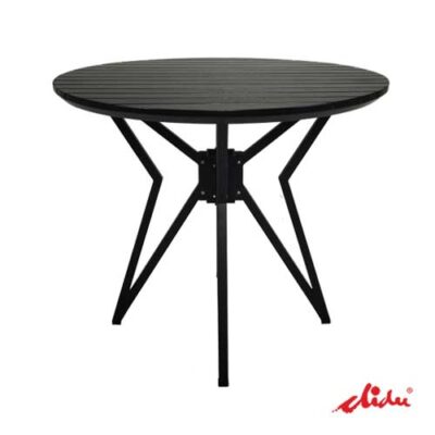 Rounded Dining Table Teak Wood Surface Star Leg